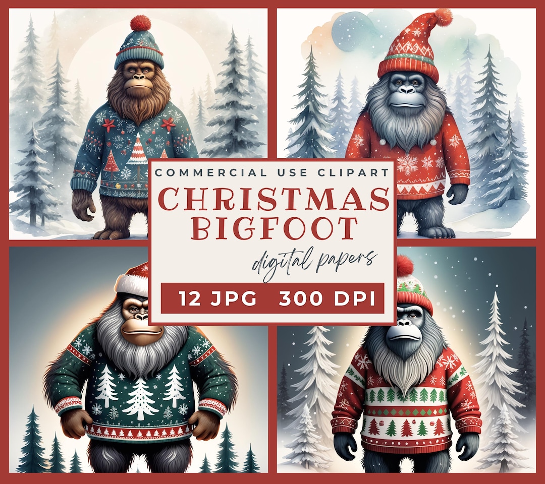 Bigfoot Christmas Clipart, Santa Bigfoot JPG, Christmas Bigfoot Clipart, Sasquatch Squatch Clip ...