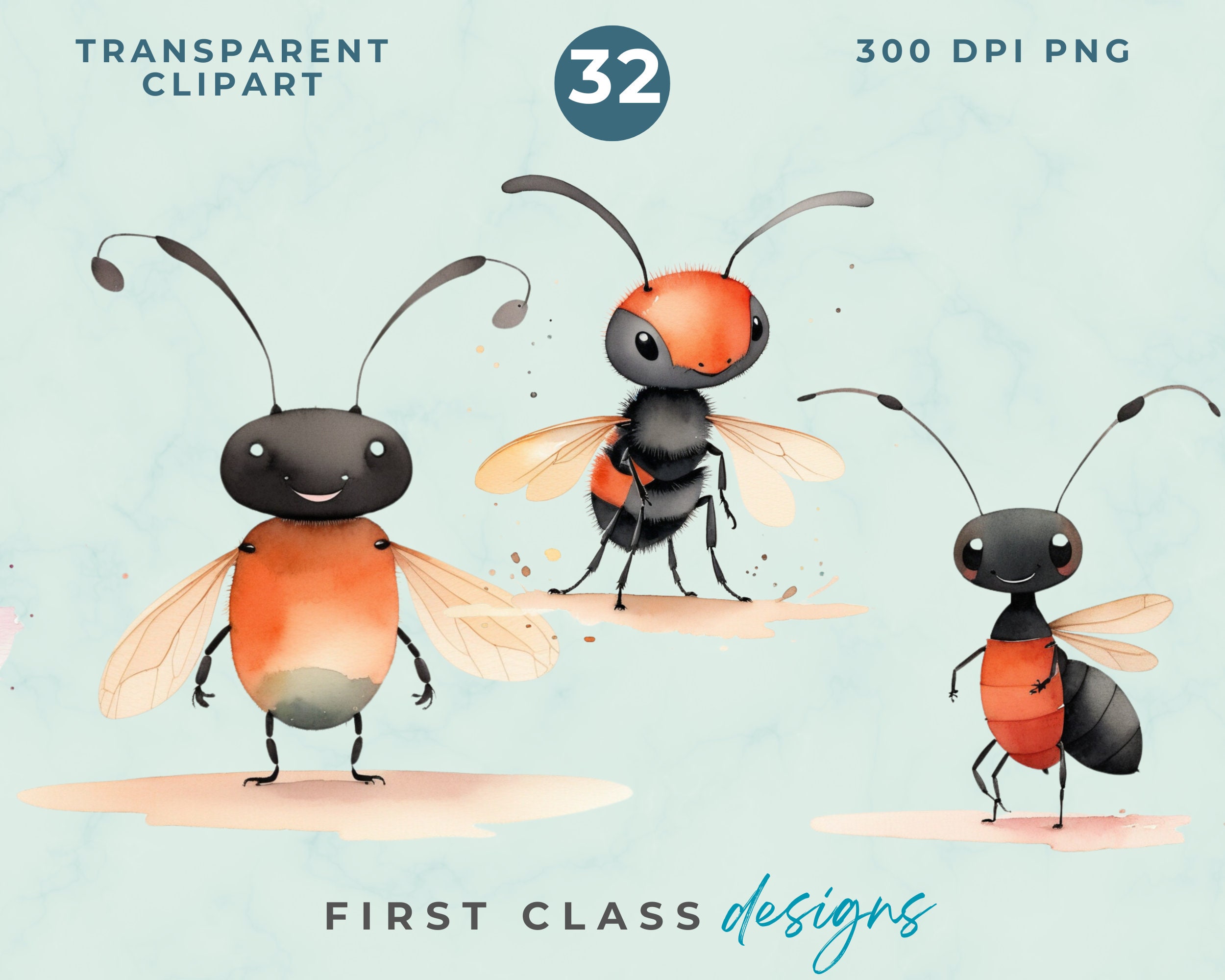 Watercolor Clipart Ants Funny Whimsical Ants Clipart Ants Illustration ...