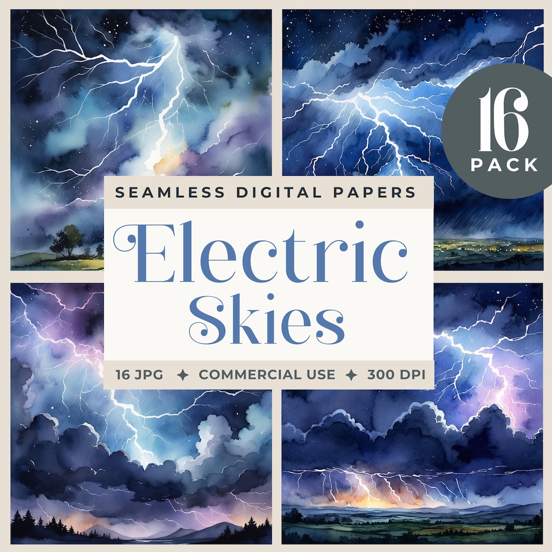 Lightning Digital Paper Bundle, Pink Lightning, Night Sky Thunderstorm ...