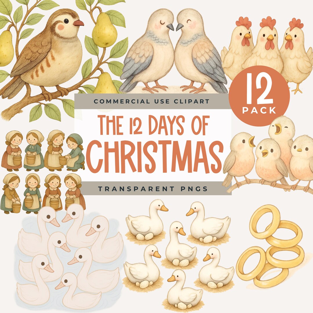 12 Days of Christmas Clipart, Twelve Days of Xmas Clip Art, Cute ...