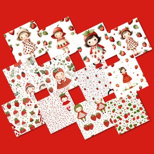 Cute Strawberry Baby Girl Clipart Seamless Patterns, Strawberry Girl ...