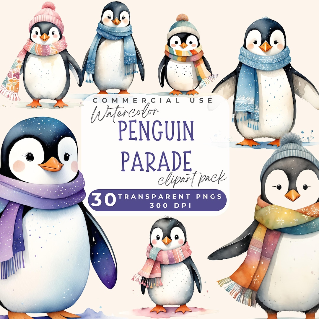 Cute Penguin Watercolor Clipart, Winter Penguin Clip Art PNG Images ...