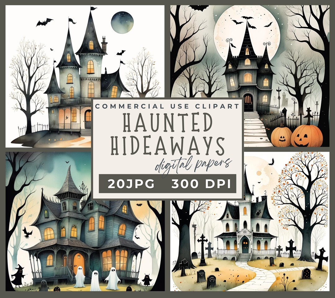 Halloween Haunted House Clipart, Haunted House JPG, Digital Download ...