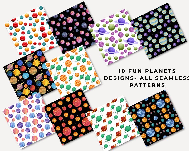 Planets Digital Papers, Seamless Space Digital Papers, Planets Clipart ...