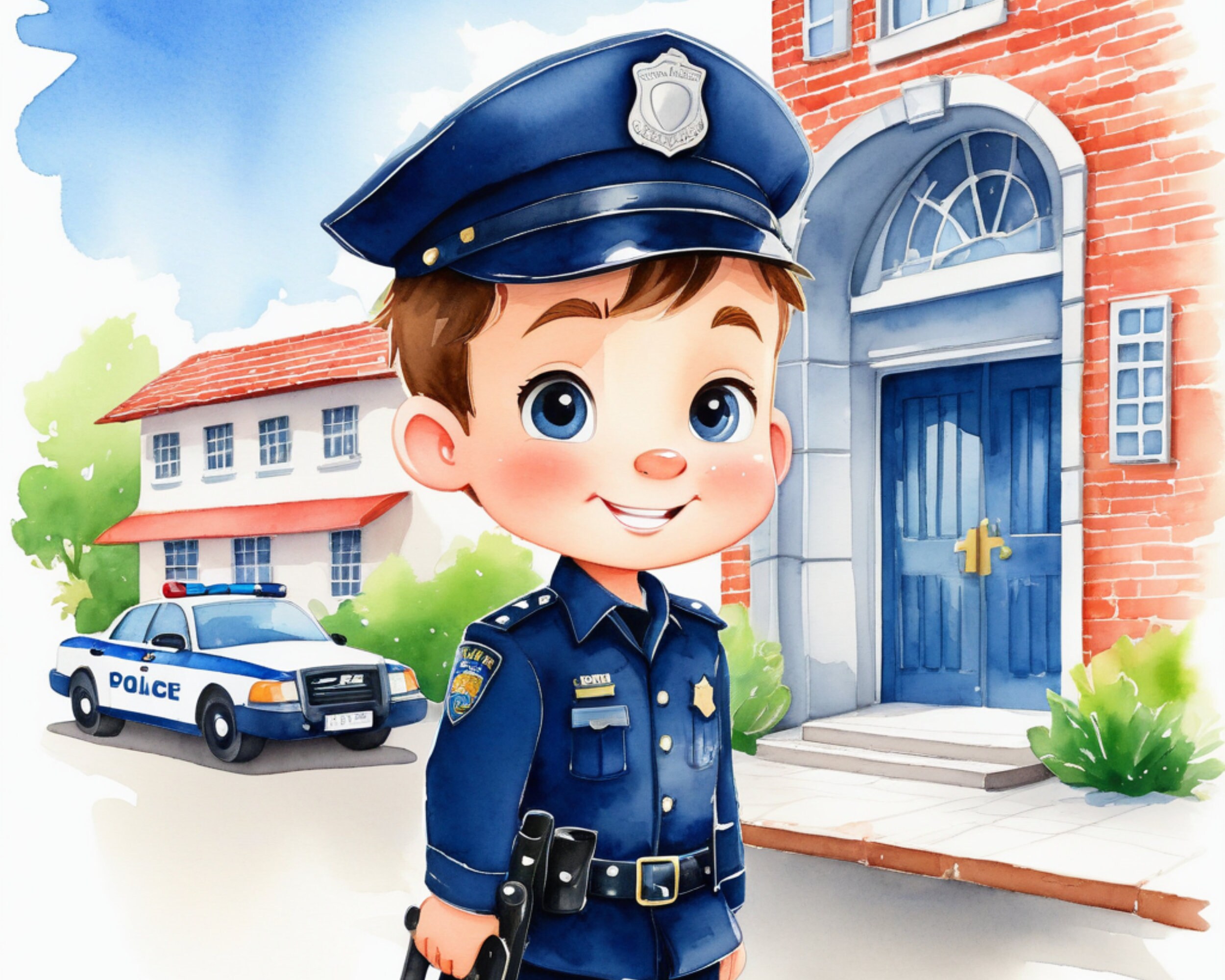 Watercolor Cute Police Clipart for Kids, Digital PNG Files, Clipart ...