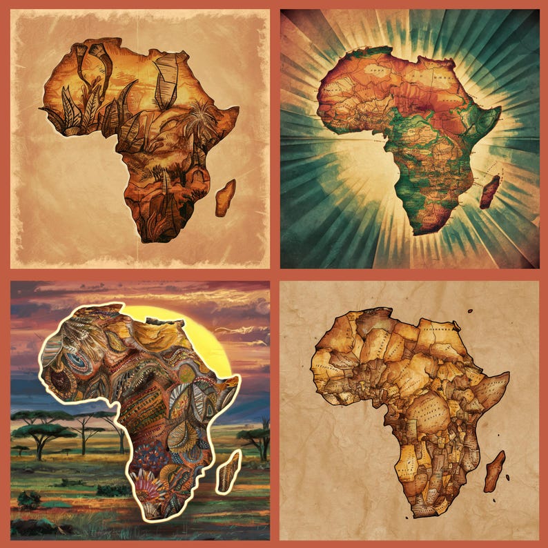 Africa Digital Papers, Map of Africa Printable Papers, Junk Journal ...