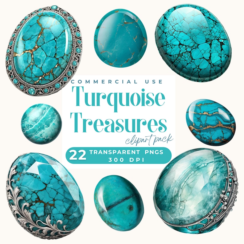 Turquoise Gemstone Clipart, Natural & Polished Gems PNG Digital ...