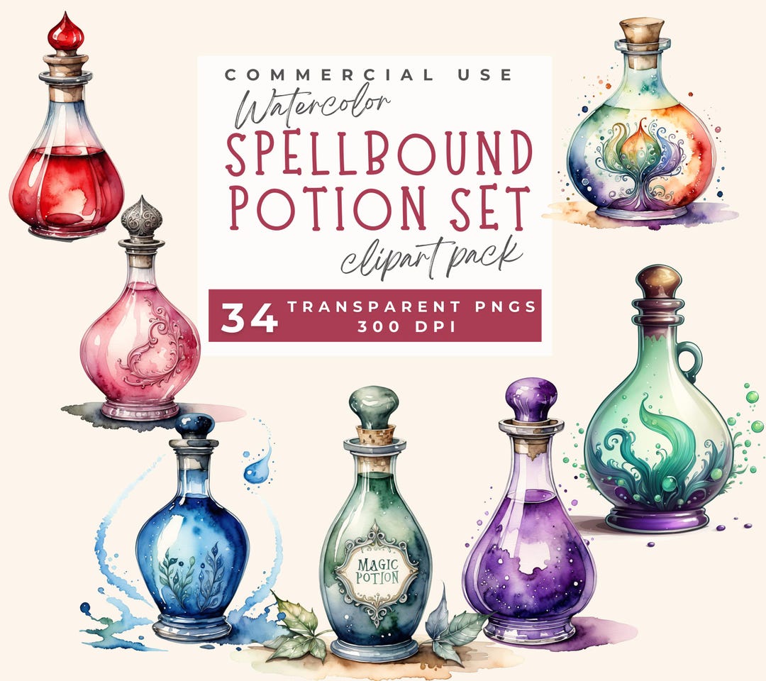 Watercolor Magic Potions Clipart, Magical Spells Potion Clipart ...