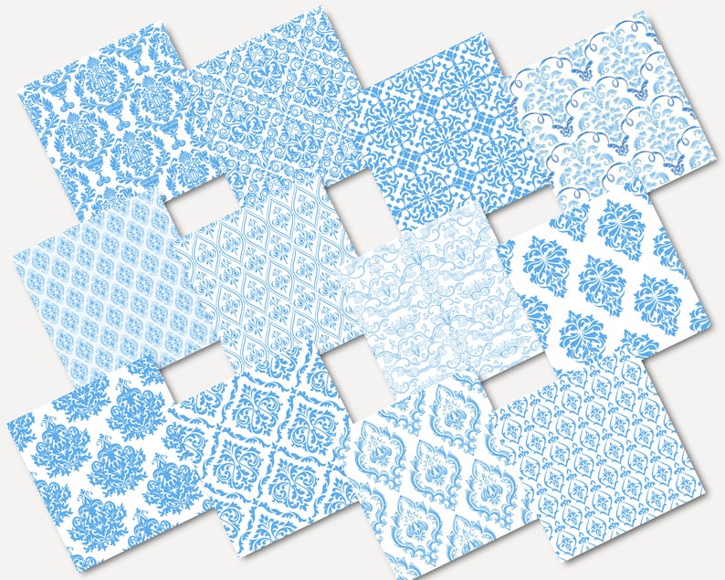 Digital Paper Baby Blue Damask Seamless Pattern Baby Blue Digital Paper ...