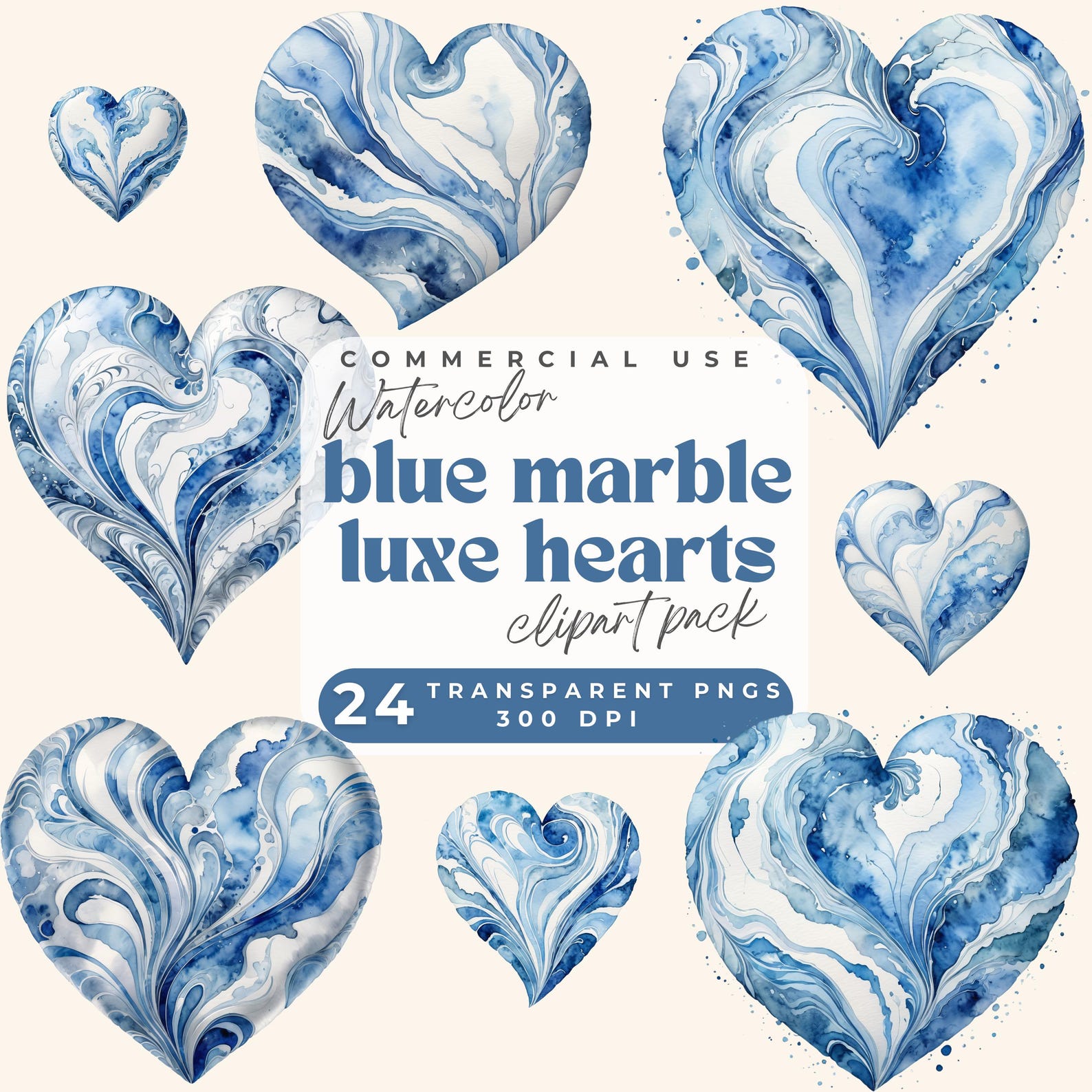 Luxury Marble Heart Clipart Bundle, Watercolor Marble Hearts PNG ...