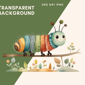 Watercolor Caterpillar Clipart, Whimsical Caterpillar Clip Art PNG ...