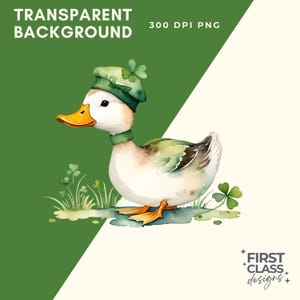 Lucky Duck Clipart PNG, St Patrick's Day Watercolor Clip Art, Irish ...