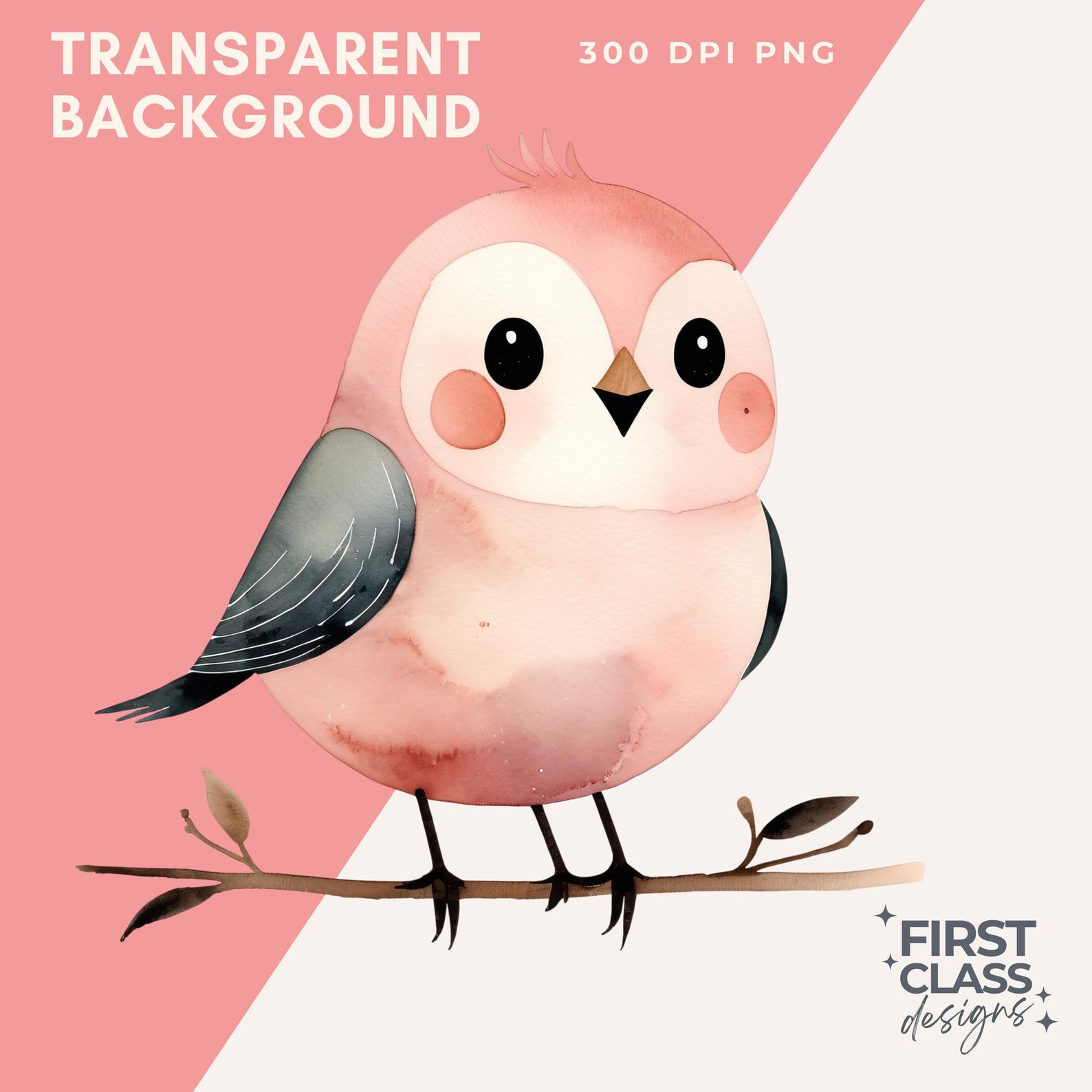 Twinkle Twinkle Cute Pink Bird Clipart, Pink Watercolor Bird Clip Art ...