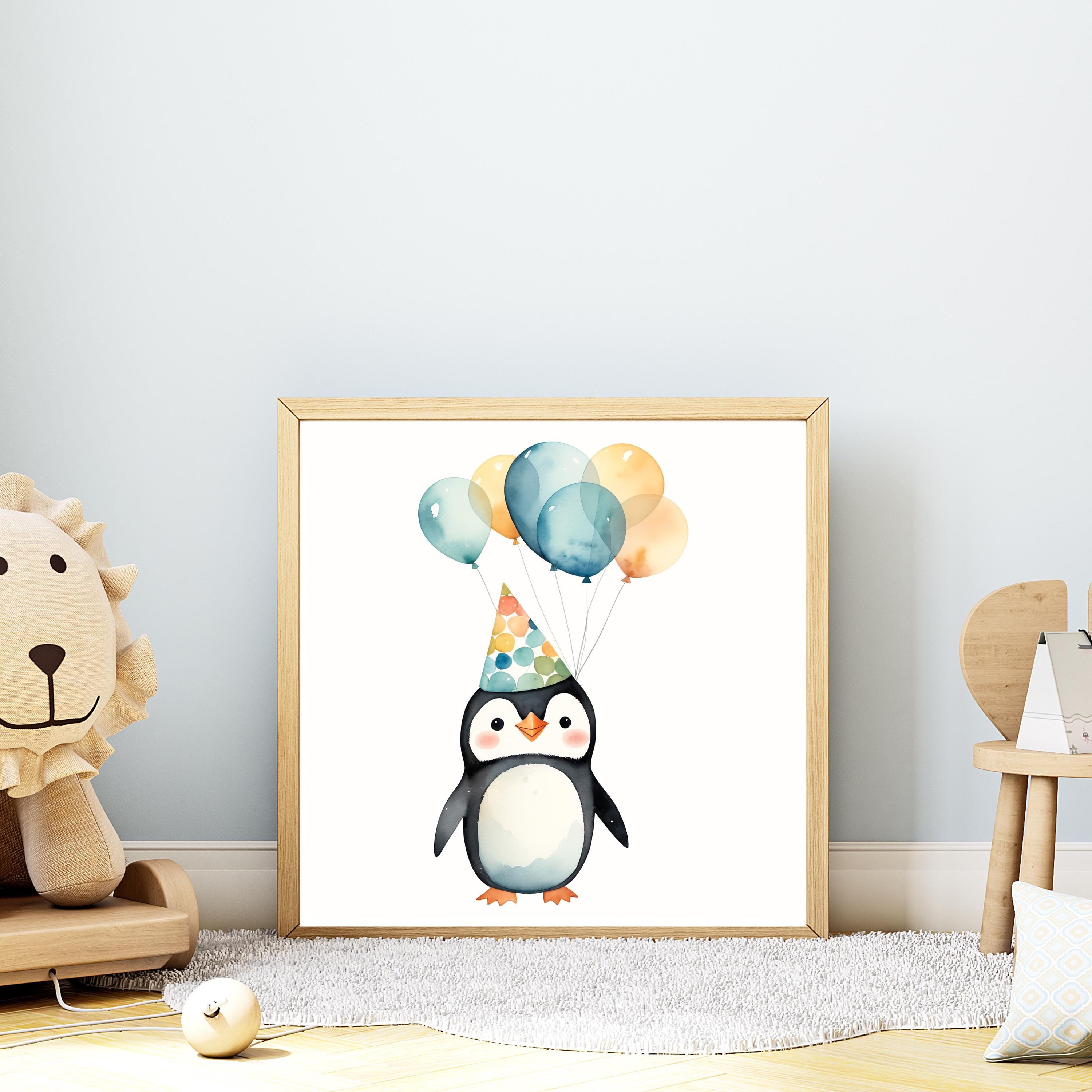 Penguin Birthday Clipart, Party Animal PNG, Cute Penguin Art, Balloon ...