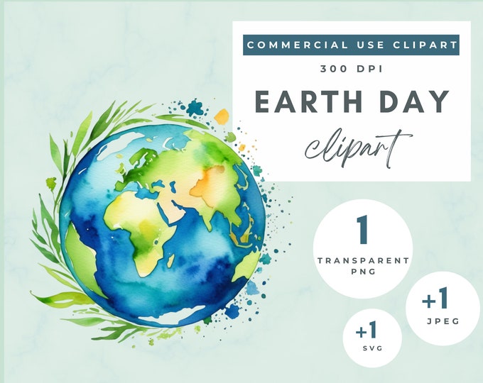 19 Earth Scenes Clipart Watercolor, PNG, SVG, JPG, Whimsical Earth Day ...