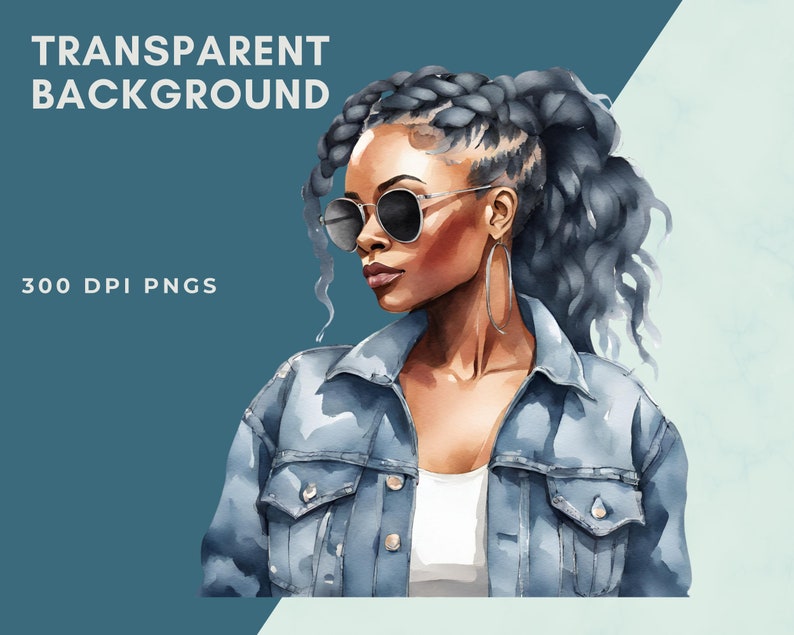 Denim Jacket Clipart, Denim Divas Clipart, Watercolor Denim Girl ...