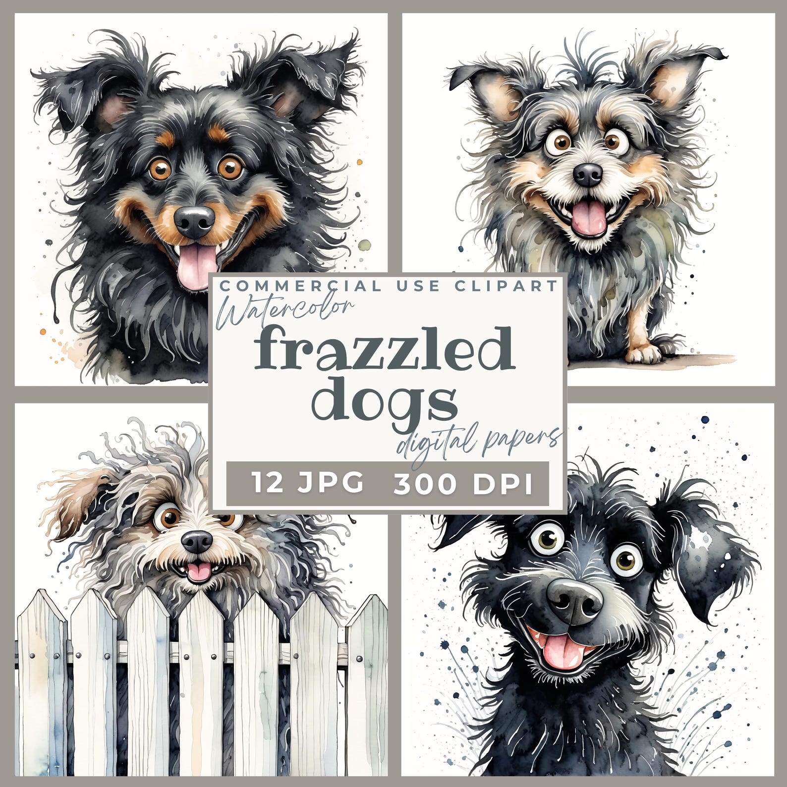 Frazzled Dog Clipart, Funny Cute Scruffy Quirky Dog Clip Art Jpgs ...