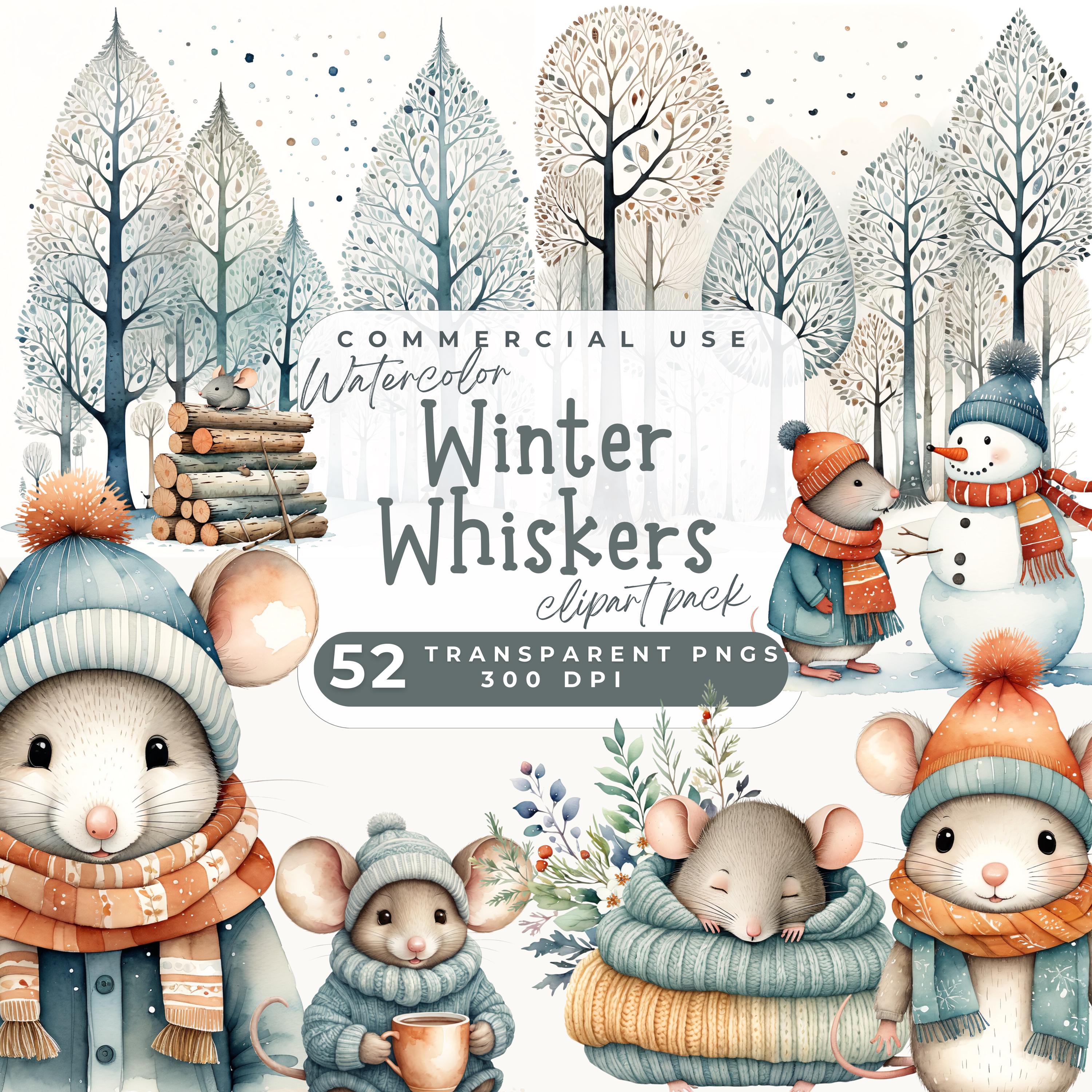 Watercolor Winter Mouse Clipart, Winter Mice Card Making, Coordinating ...