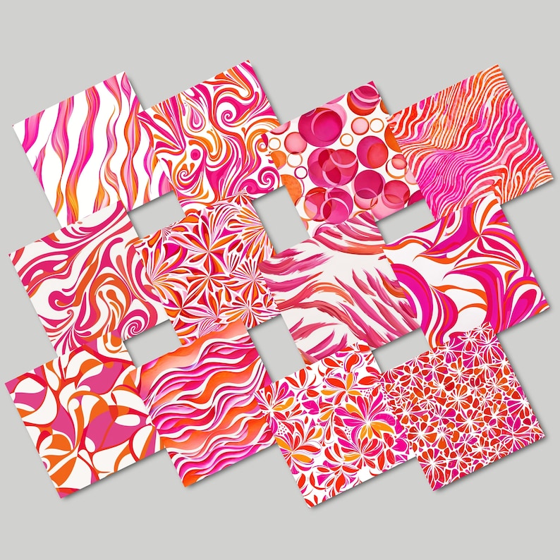 Bright Pink and Orange Abstract Seamless Patterns, Hot Pink and Orange ...
