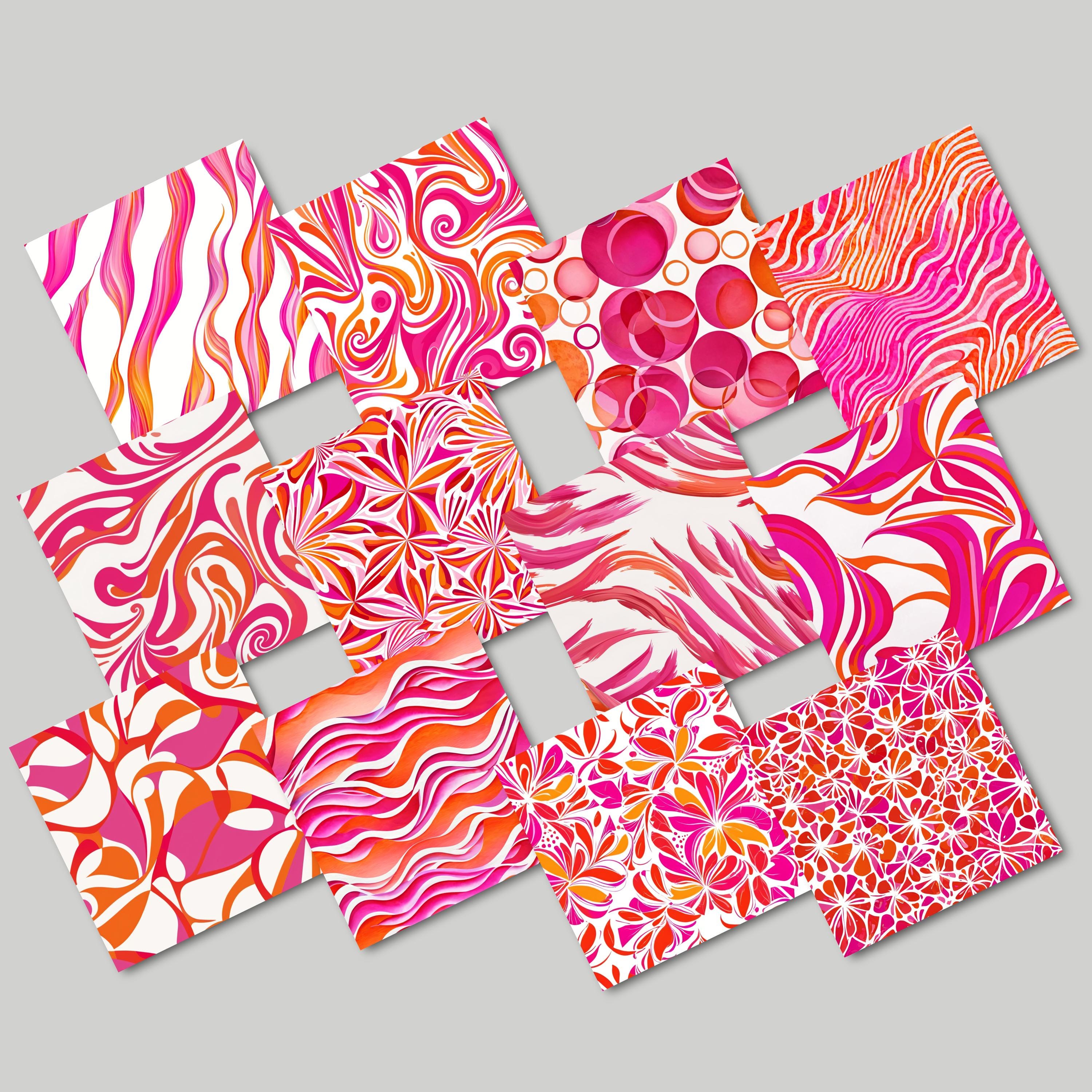 Bright Pink and Orange Abstract Seamless Patterns, Hot Pink and Orange ...