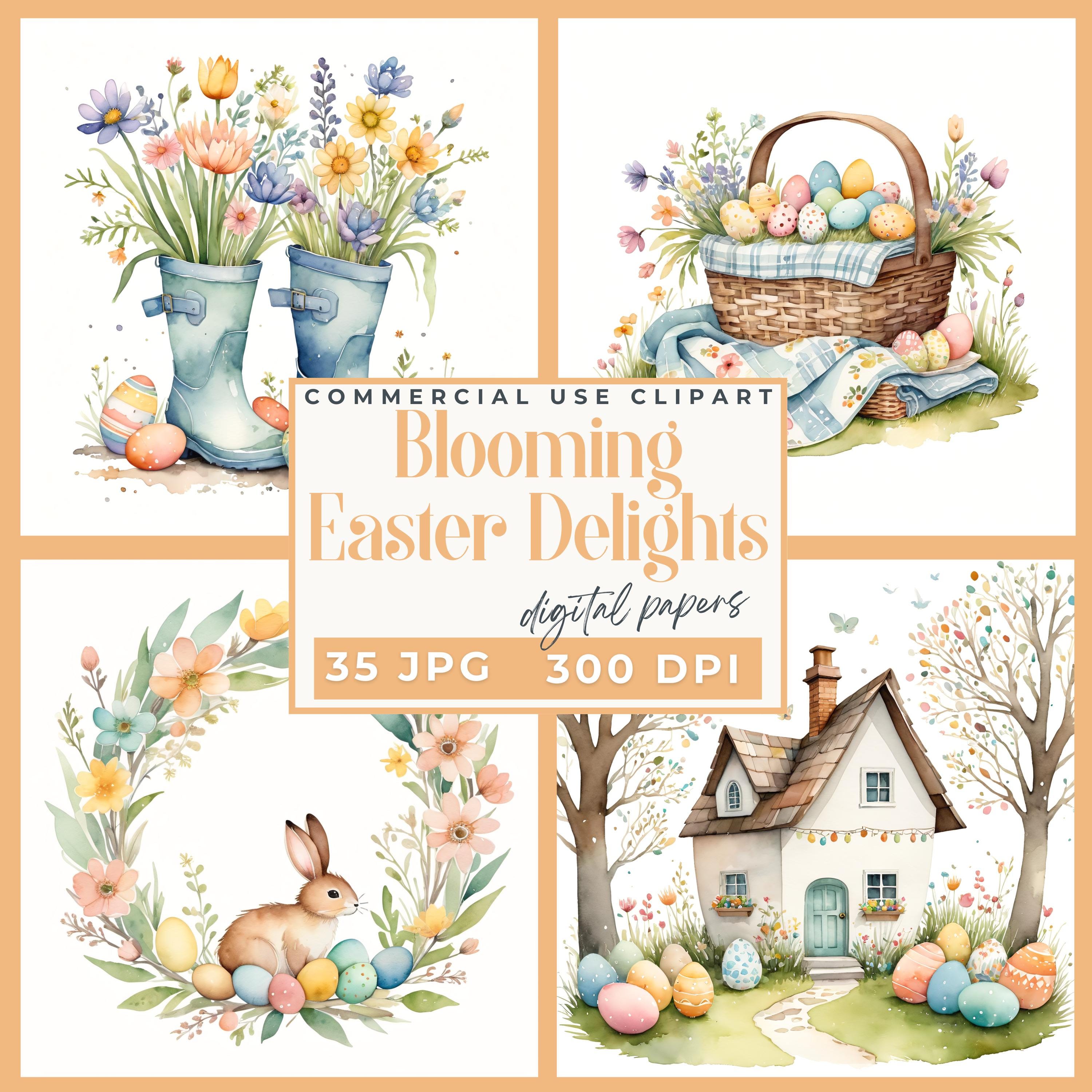 Blooming Easter Delights Clipart Pack, Spring Flowers Watercolor ...