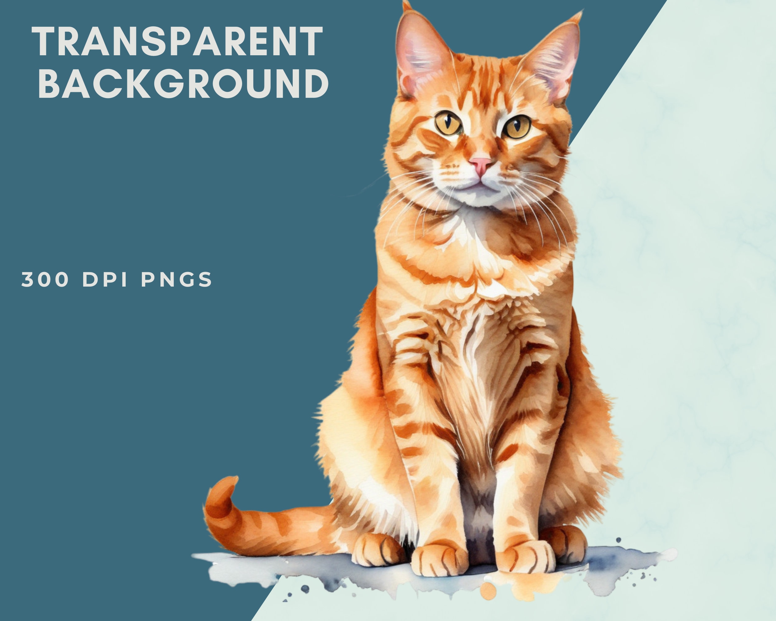 Orange Tabby Cat Clipart, Watercolor Orange Cats Clipart PNG Format ...
