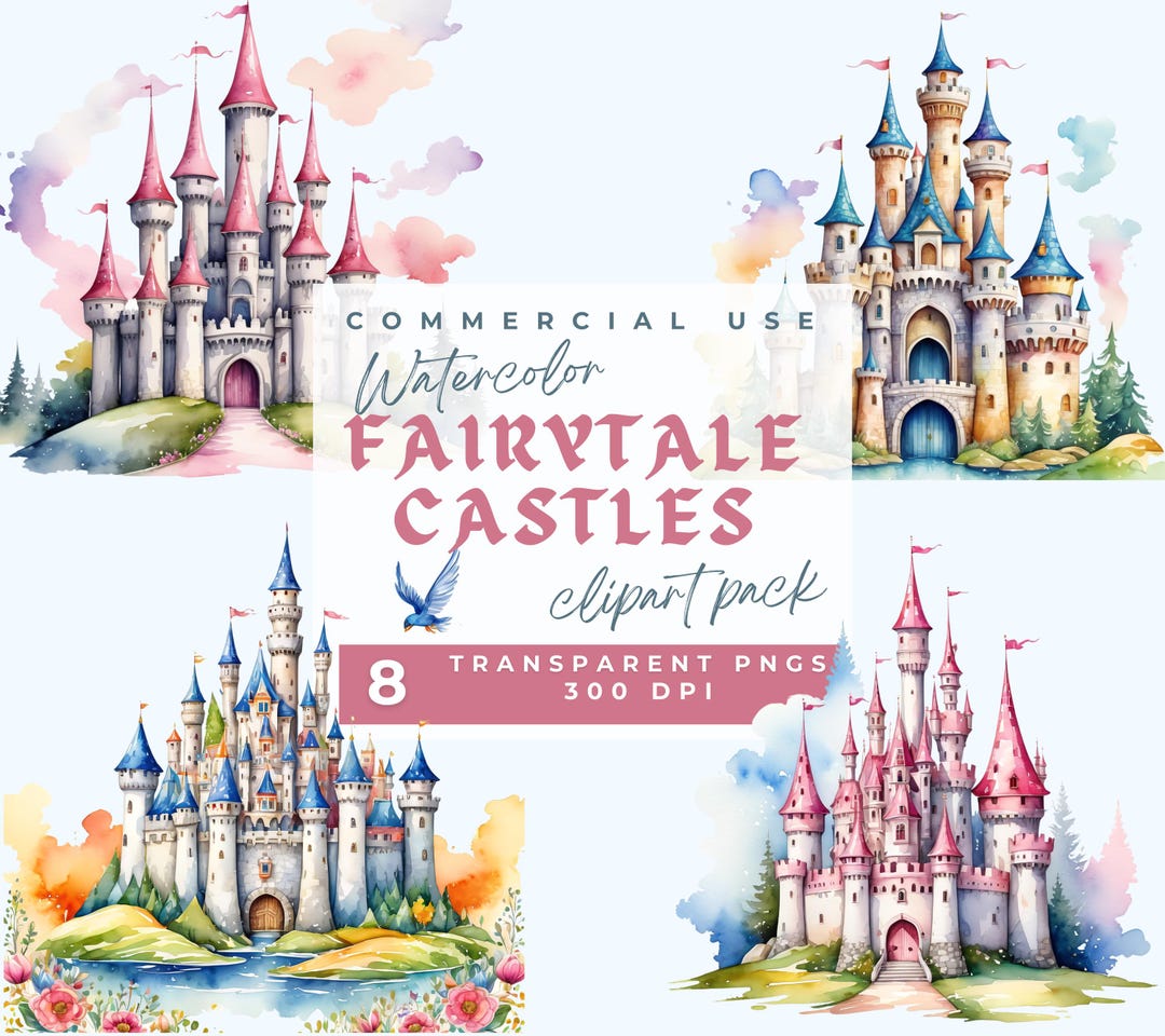 Watercolor Fairytale Castle Clipart, Fairy Tale Castle Clipart PNG Blue ...
