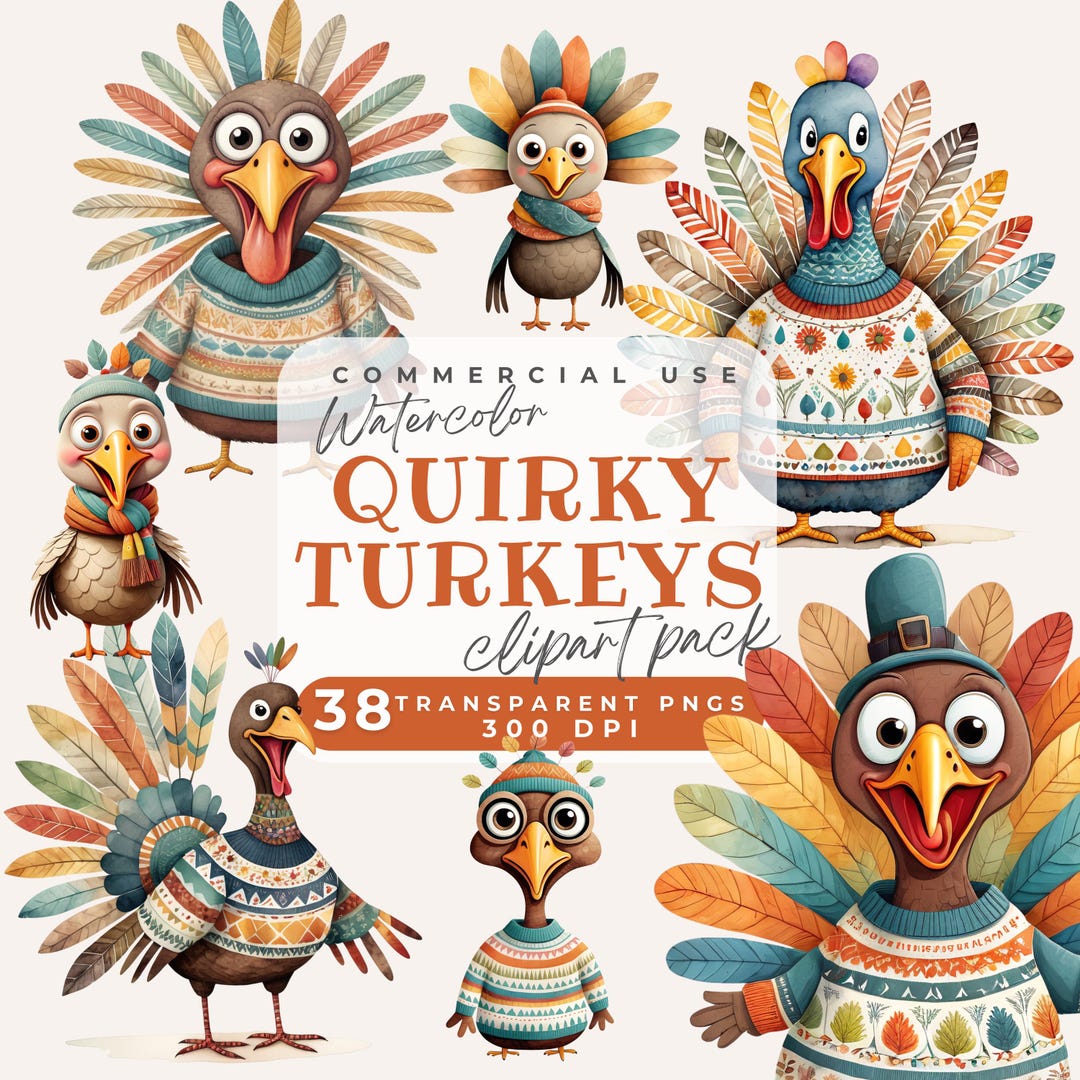 Quirky Turkey Clipart Cute Funny Fall Autumn Thanksgiving Turkey Bird ...