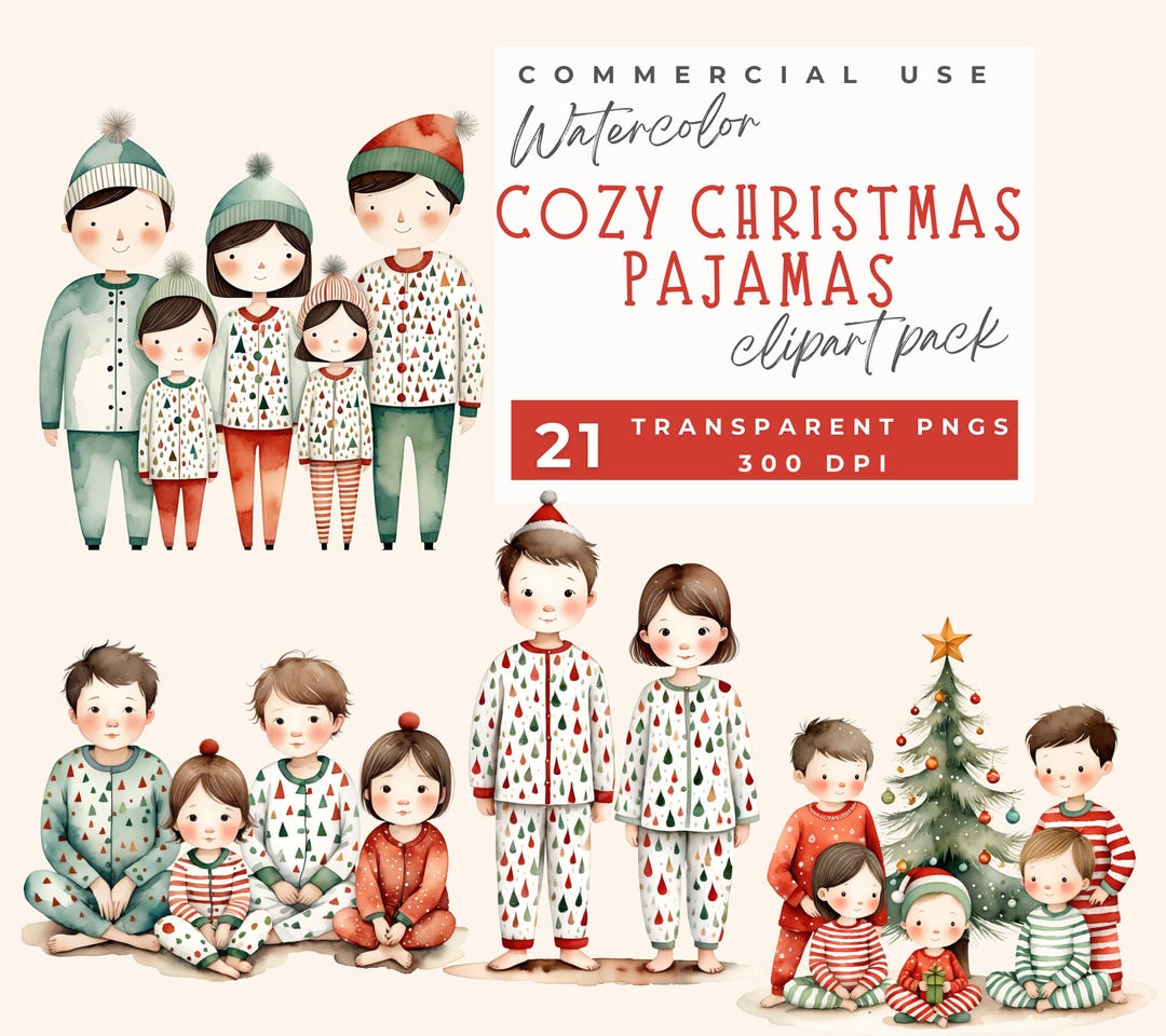 Christmas Pajamas Clipart, Cosy Pyjamas Clip Art, Commercial Clip Art ...