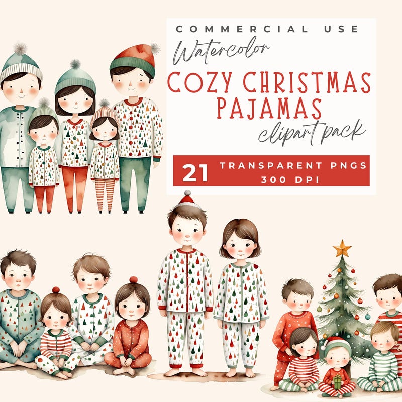 Christmas Pajama Clipart - Etsy