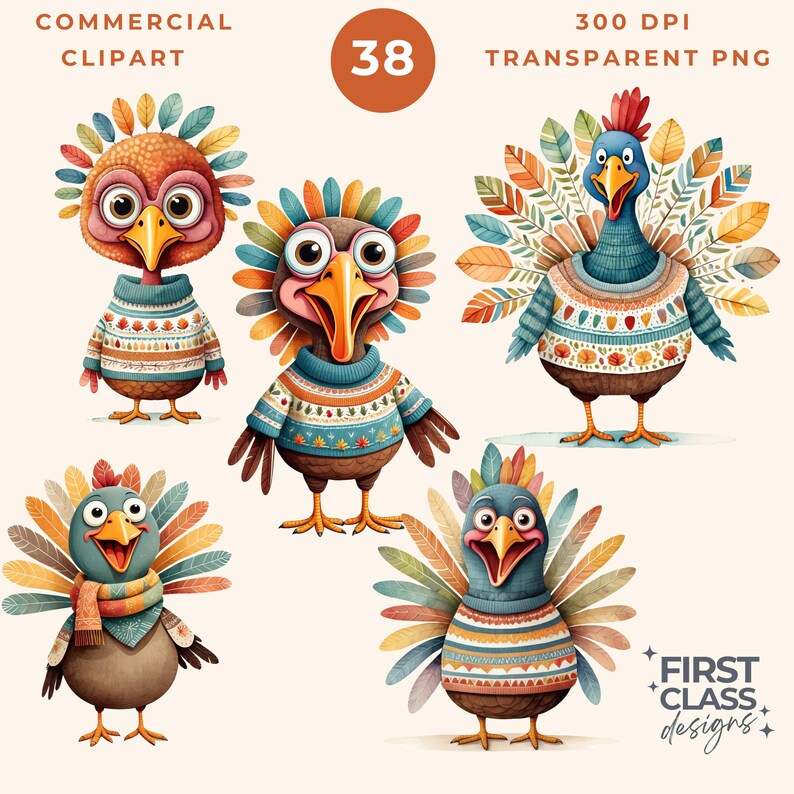 Quirky Turkey Clipart Cute Funny Fall Autumn Thanksgiving Turkey Bird ...