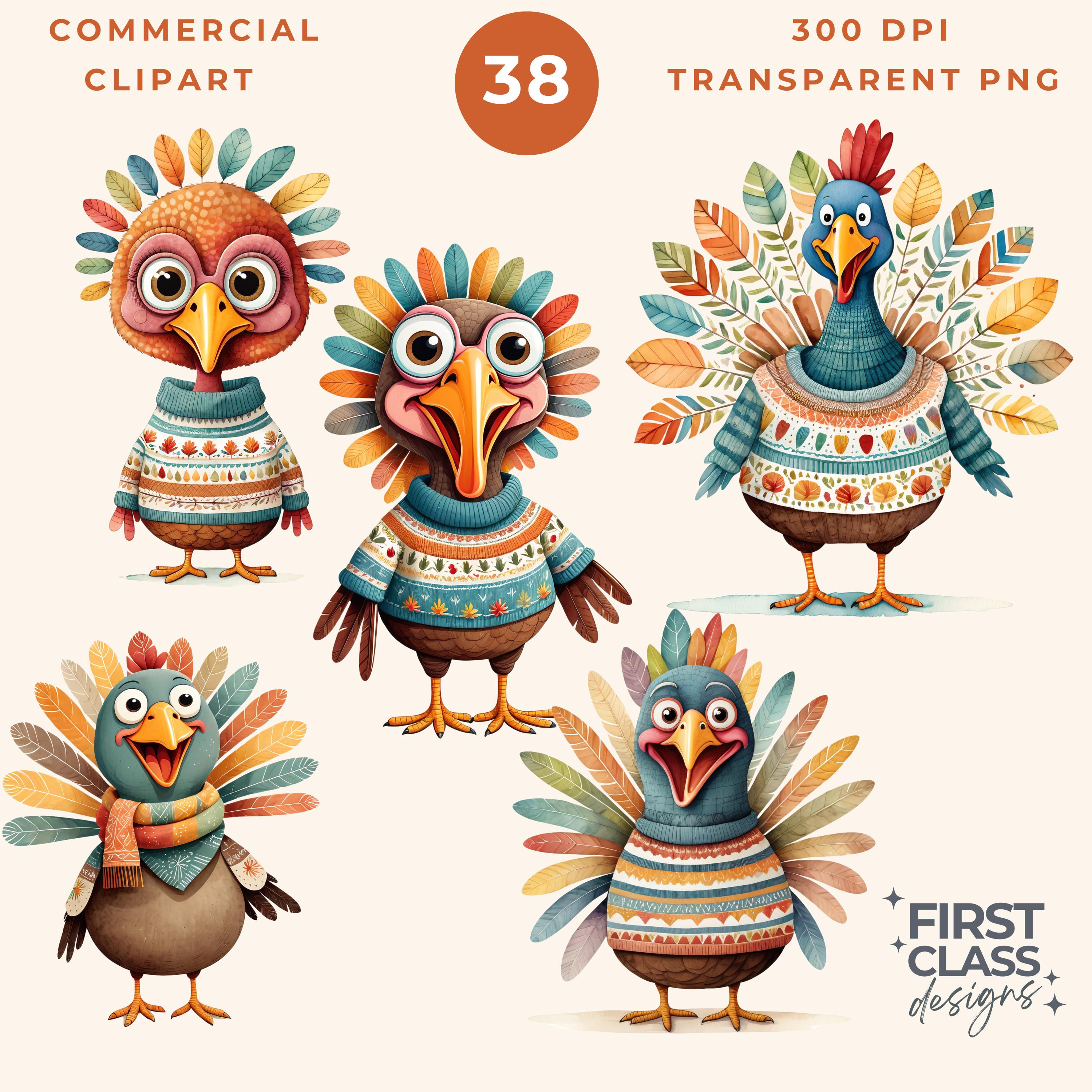 Quirky Turkey Clipart Cute Funny Fall Autumn Thanksgiving Turkey Bird ...