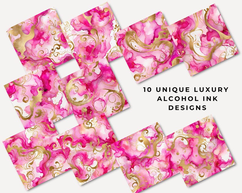 Alcohol Ink Digital Paper Hot Pink and Gold Glitter Digital Paper ...