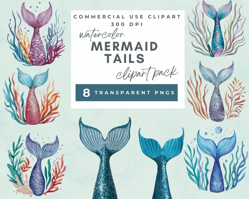 Watercolor Mermaid Tail Clip Art Watercolor Mermaid Tail Clipart ...