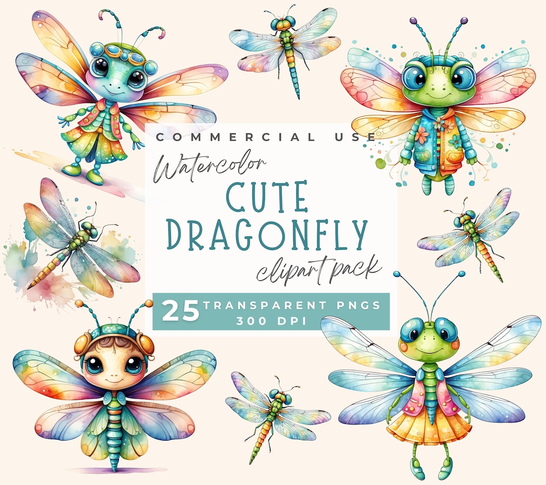 Cute Dragonfly Clipart, Whimsical Dragonflies Clipart Nursery Art Card ...