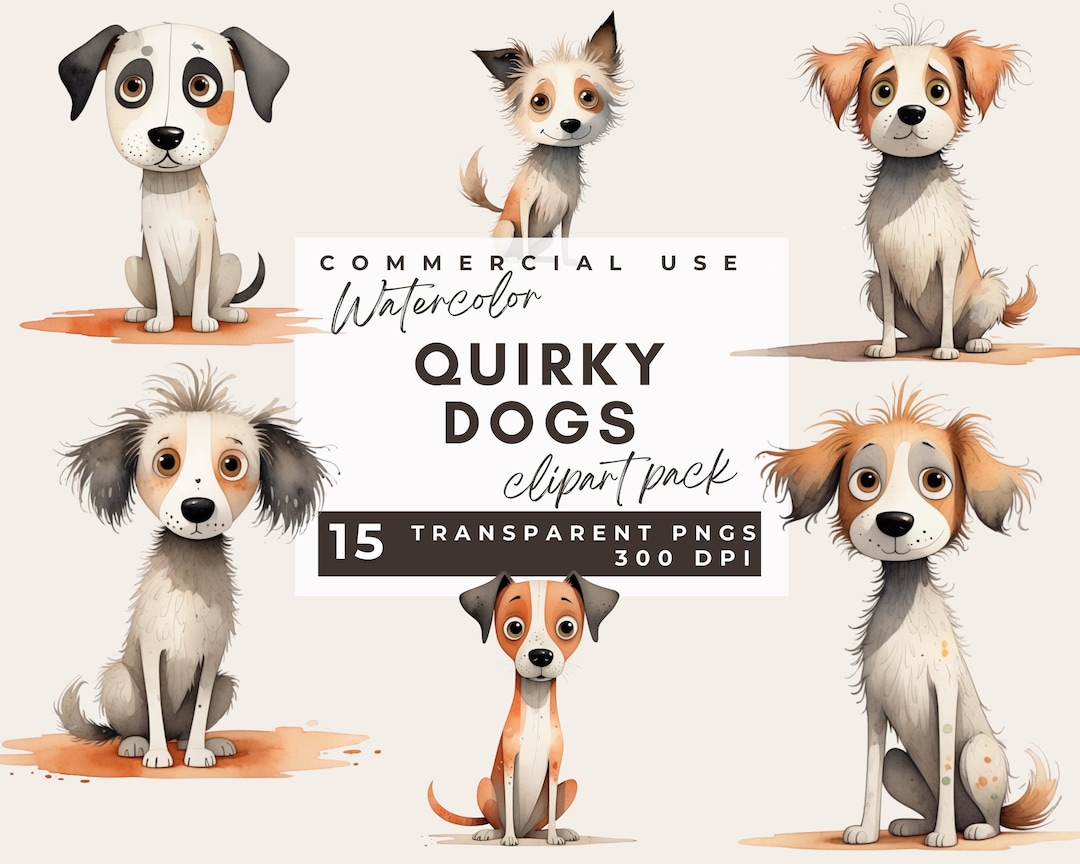 Quirky Dogs Clipart, Quirky Dog Clip Art PNG, Whimsical Scruffy Dogs ...