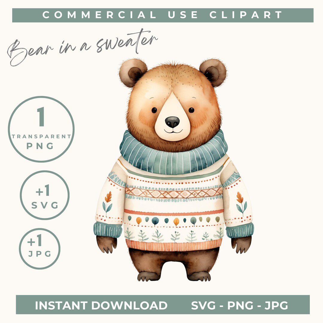 Bear With Sweater Clipart, Woodland Animal in Sweater PNG, Cute Bear ...