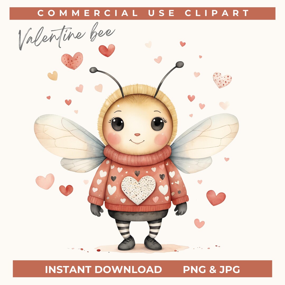 Cute Valentine Bee Clipart, Bee My Valentine Clip Art, Watercolor Happy ...