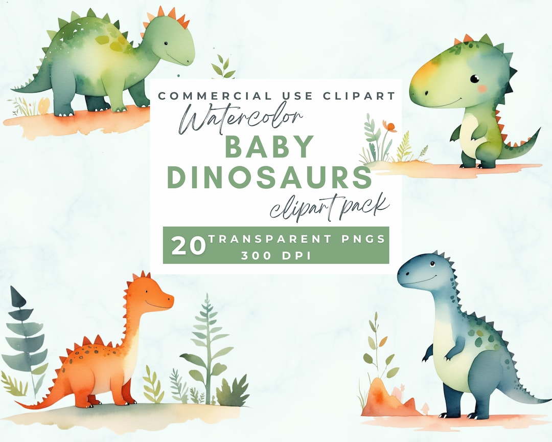 Watercolor Baby Dino Clipart Cute Dinosaur Themed Watercolor Clipart ...