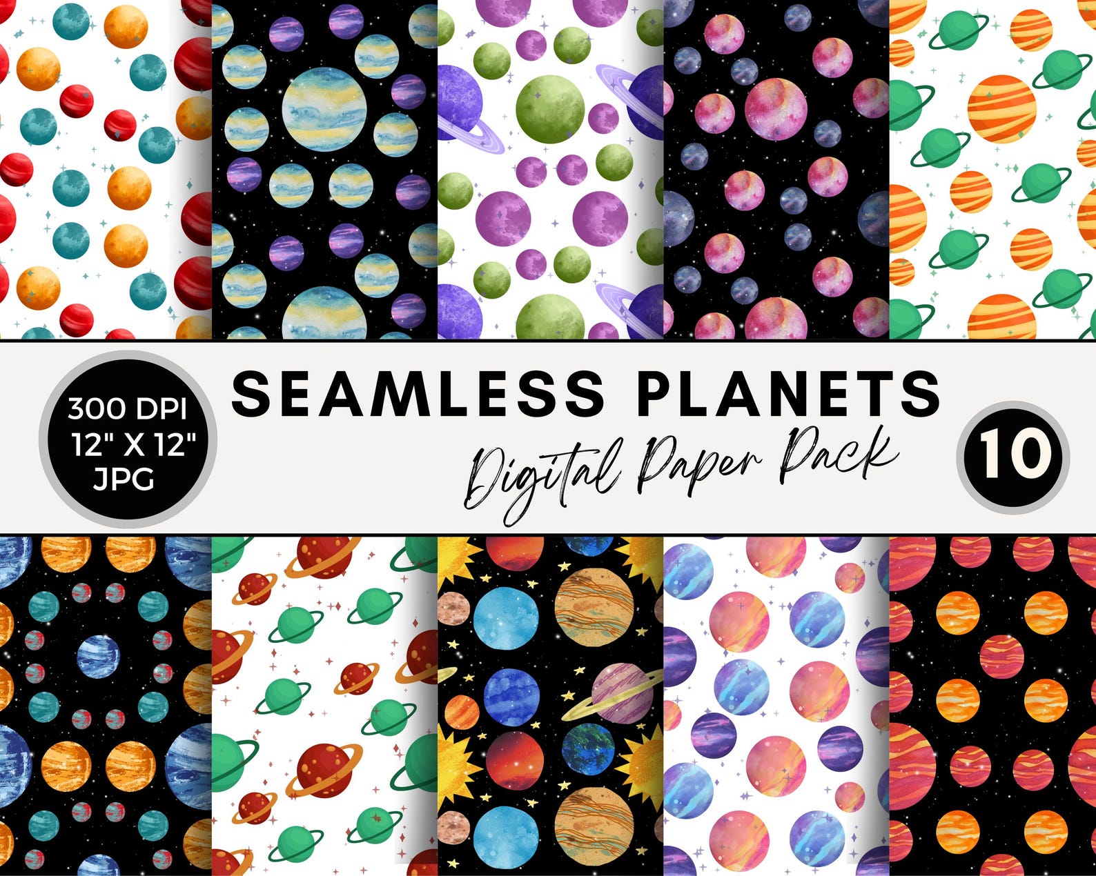 Planets Digital Papers, Seamless Space Digital Papers, Planets Clipart ...
