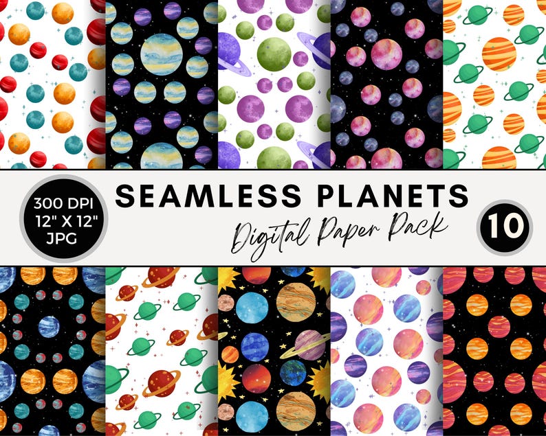Planets Digital Papers, Seamless Space Digital Papers, Planets Clipart ...