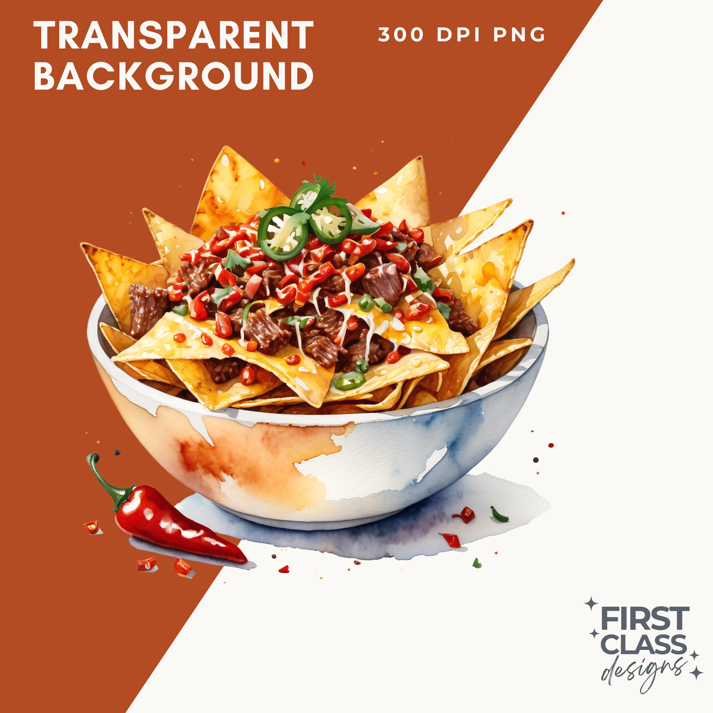 Nacho Clipart, Watercolor Loaded Nachos Clip Art PNG, Mexican Cuisine ...