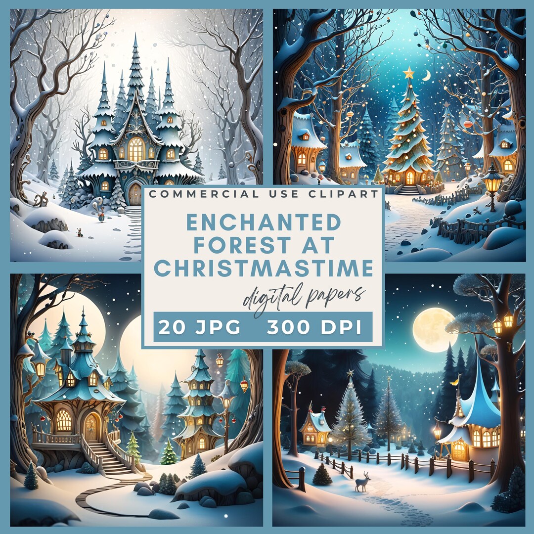 Christmas Enchanted Forest Digital Paper, Fantasy Enchanted Forest ...