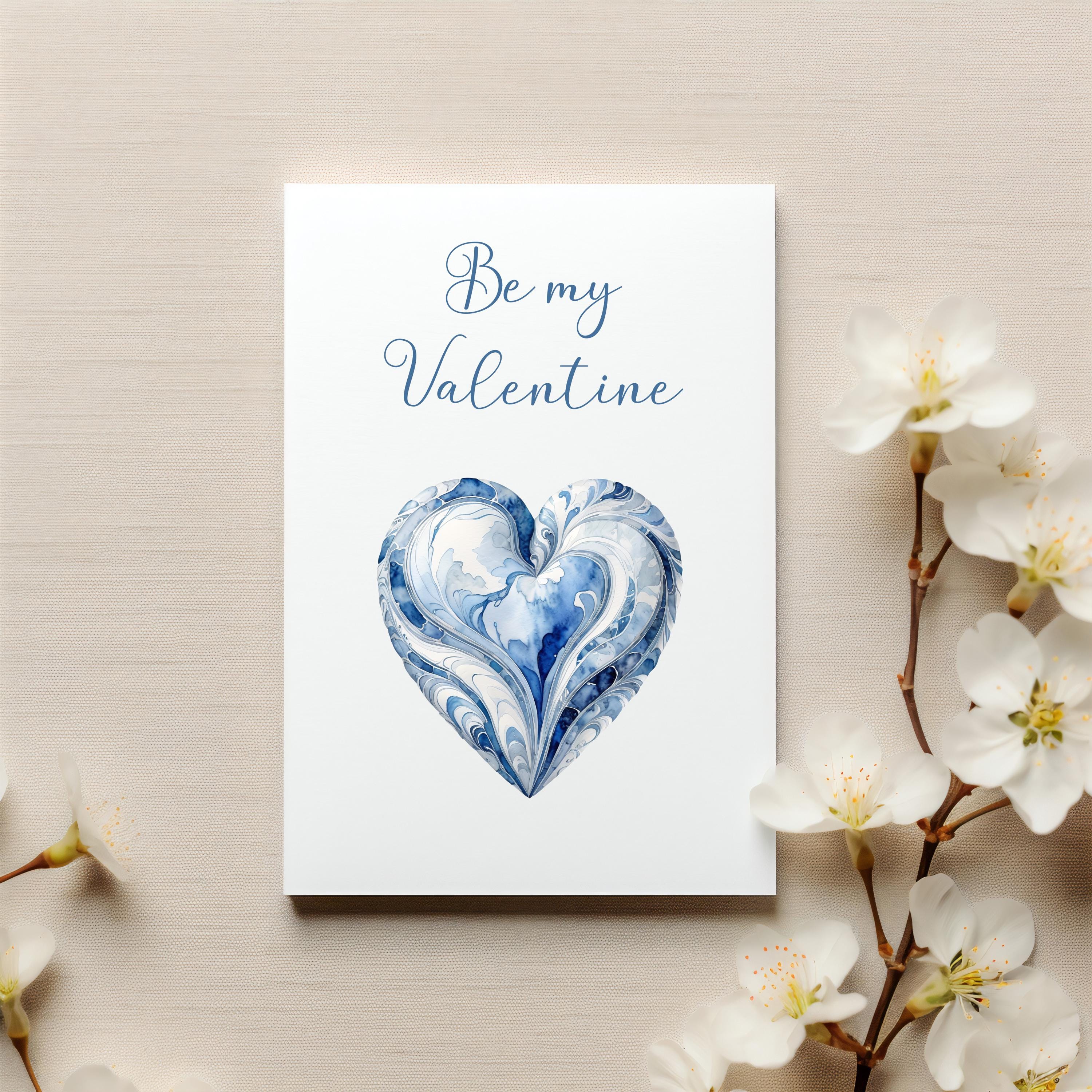 Blue Marble Heart Clipart – Elegant Watercolor Blue and Silver Heart ...