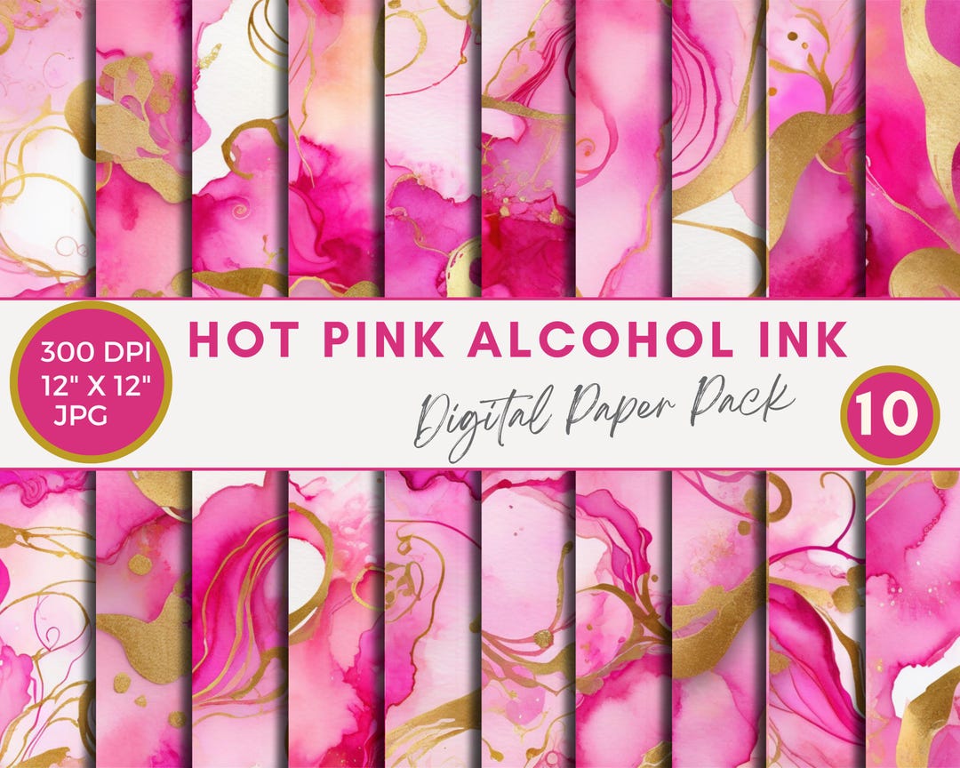 Alcohol Ink Digital Paper Hot Pink and Gold Glitter Digital Paper ...