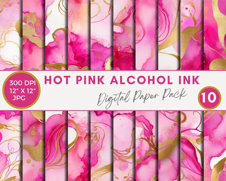 Alcohol Ink Digital Paper Hot Pink and Gold Glitter Digital Paper ...