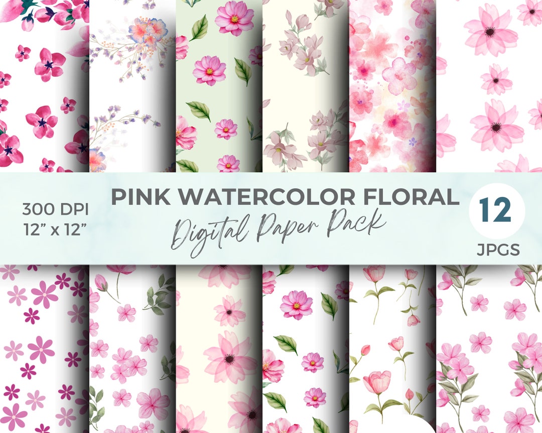 Pink Watercolor Floral Seamless Designs, Pink Floral Digital Paper ...