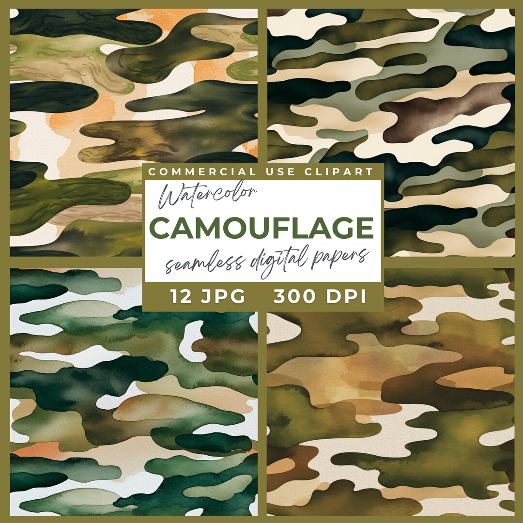 Camofluage Digital Paper, Watercolor Camo Backgrounds, Traditional Army ...