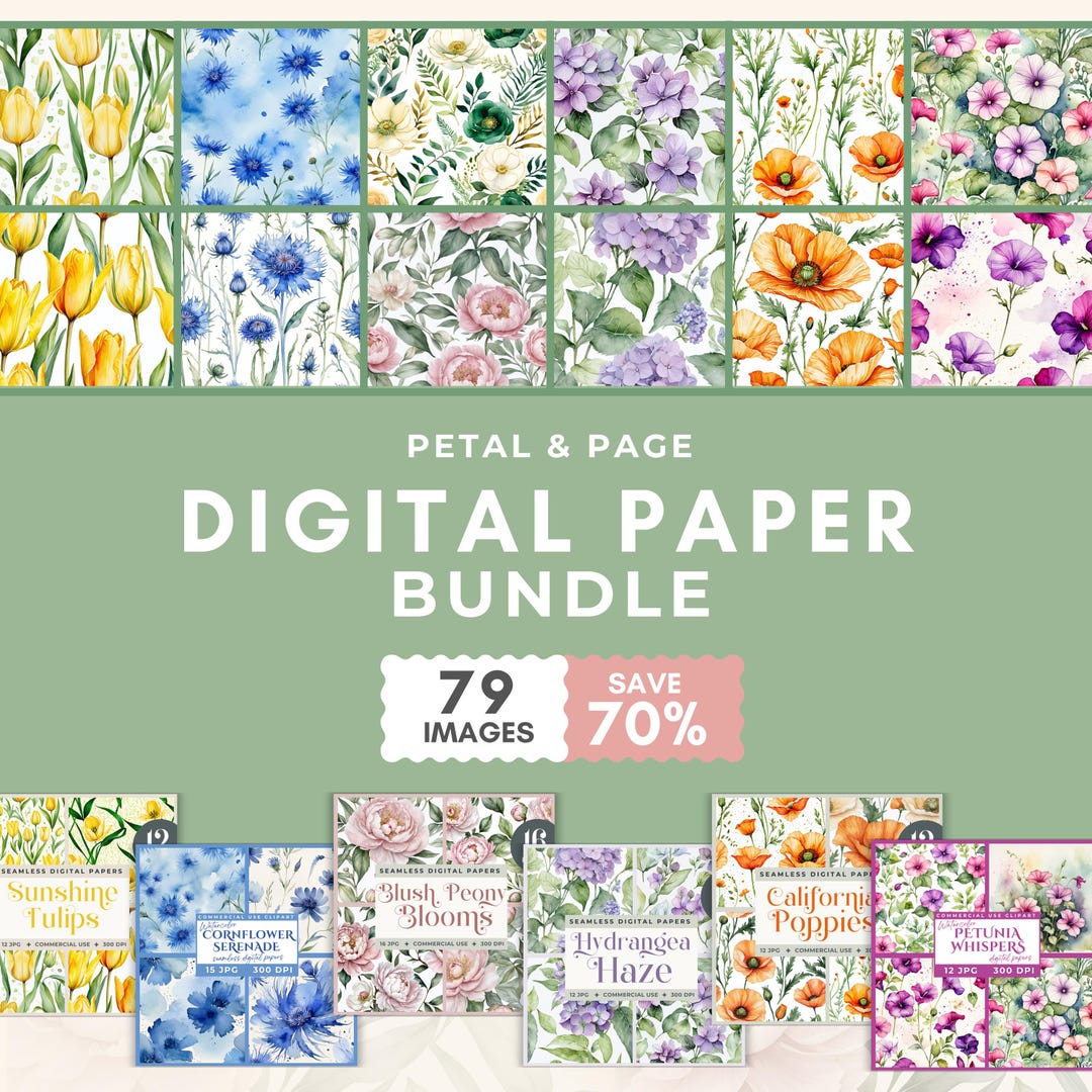 Petal & Page Floral Digital Paper Bundle, Seamless Flower Backgrounds ...