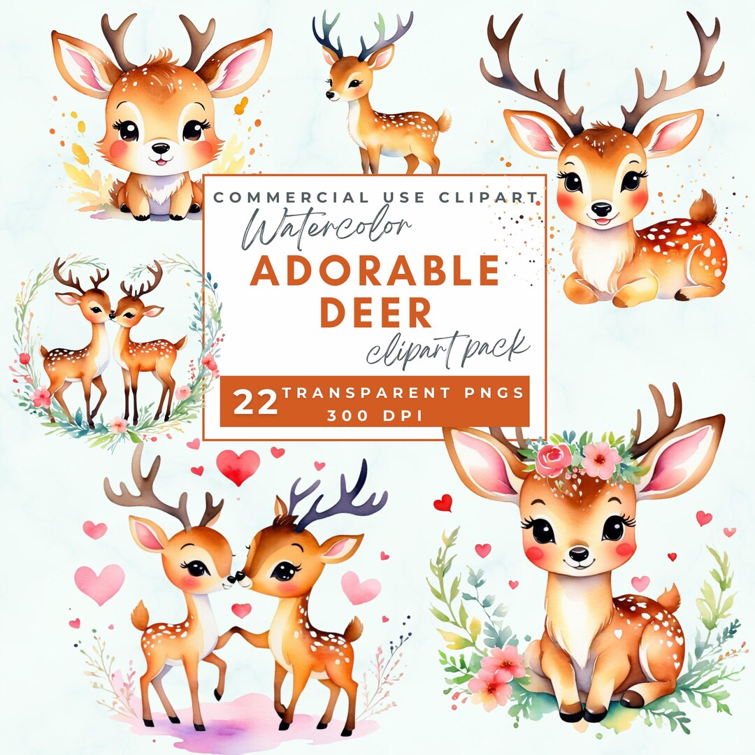 Watercolor Floral Deer Clipart, Watercolor Valentines Deer Clip Art ...